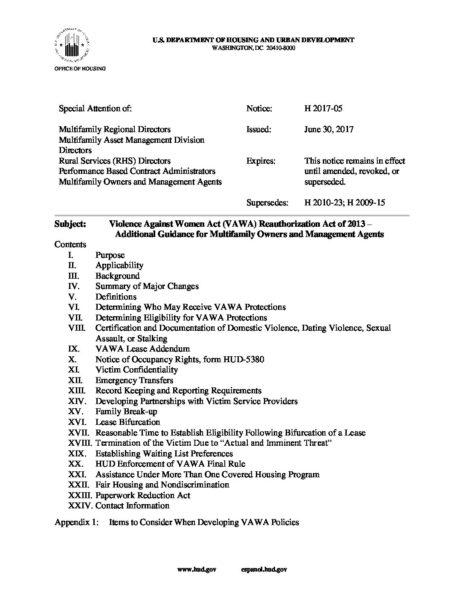 VAWA Reauthorization Act of 2013 - Additional Guidance for Multifamily ...